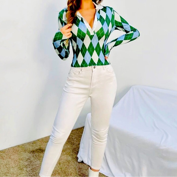 SHEIN | Tops | Nwt Argyle Motif Polo Neck Sexy Top | Poshmark